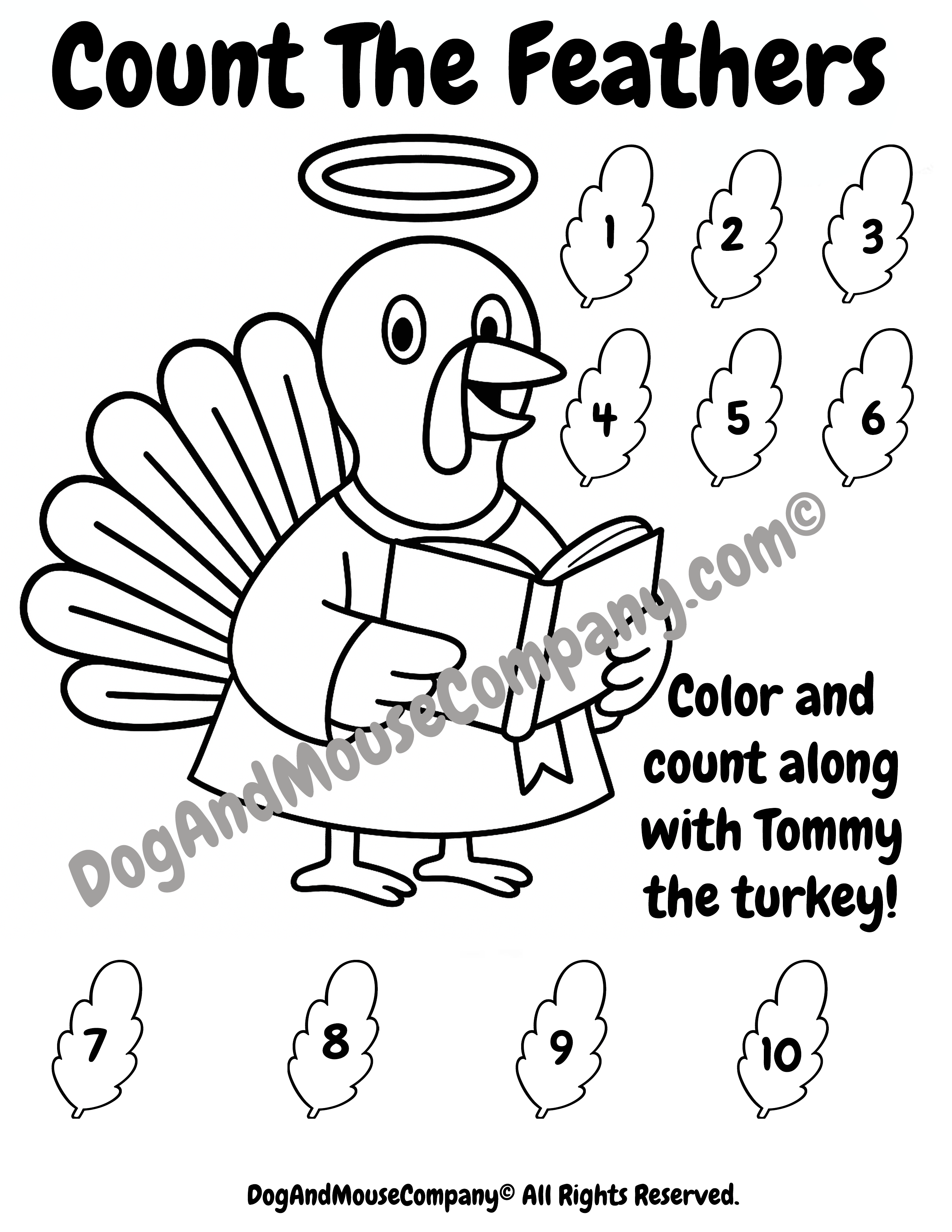 Turkey Count 1–10 Coloring Page | Preschool Counting Fun – Dog And ...